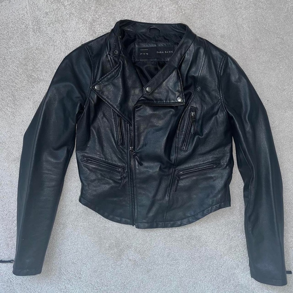 2000s Black Zara Leather Motorcycle Jacket. - Gem